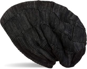 styleBREAKER warme Feinstrick Checked Beanie Mütze mit Flecht Muster und sehr weichem Fleece Innenfutter, Unisex 04024090, Farbe:Schwarz