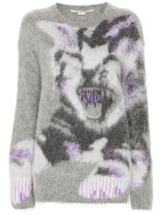 Stella McCartney pull Cat en maille intarsia - Argent
