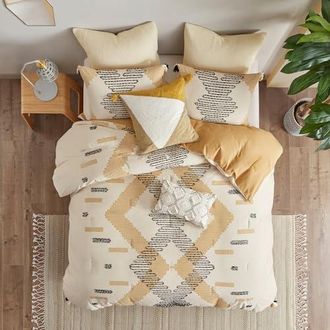 Ink + Ivy Queen-Bettwäsche-Set, Southwestern Geometrisch mit dekorativer Stickerei, Boho Chic Tröster Queen, vorgewaschene Baumwolle, Queen-Size-Bettwäsche, 2 K