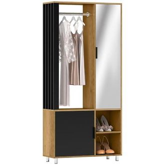 HOMCOM Armoire Chambre penderie Dressing Moderne Armoire de Rangement avec Miroir, Compartiments Ouverts, Placard et Tringle de Suspension, 80 x 30 x 170 cm,