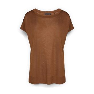 Elena Miro T-Shirt mit Rippb&uuml;ndchen - - Tops - Damen - Braun - XS