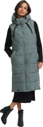 Marikoo Damen Winterweste (XS-3XL) - Steppweste, lang, teils mit Magnetverschluss, verstellbare Kapuze, Warme Weste Frauen - N018 (XL, Stormy-Blue)