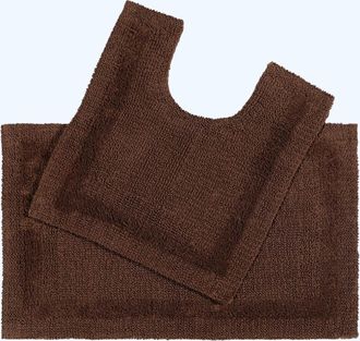 Homescapes 2-TLG. Badematten-Set braun, Badematte 50x80 cm & WC-Vorleger mit Ausschnitt 50x55 cm, Baumwoll-Badteppiche mit Wende-Design