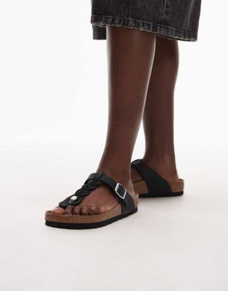 Birkenstock Gizeh - Sandales en cuir effet tress&eacute; - Noir huil&eacute;