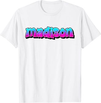 BDAZ Madison Graffiti Personalisierter Name Blau Rosa Frauen M&auml;dchen T-Shirt