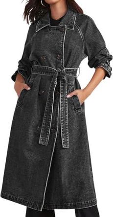 ORANDESIGNE Manteau Long en Denim pour Femme Hiver Jean Blousons à Manches Longues Bouton Manteau avec Poche Trench-coat Vintage Veste en Jean Overcoat Parka Outw