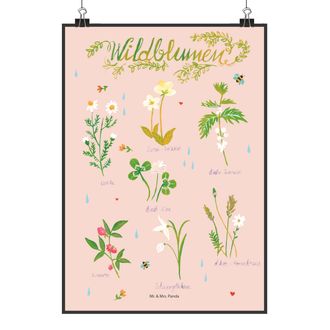 Mr. & Mrs. Panda Bild Wildblumen DIN A5 - Geschenk, Dekoration, Deko, Wandbild, Blume, drucke, Plakat, wanddeko, Wildblume, Blumen