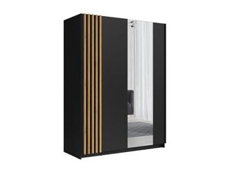 Vente-Unique Armoire 2 Portes coulissantes - avec Miroir - L150 cm - Noir et Naturel - CALELA