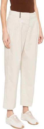 PESERICO Femme, Pantalons, Beige, Taille: 42 FR Pantalon Large en Gabardine de Coton Stretch L&eacute;ger