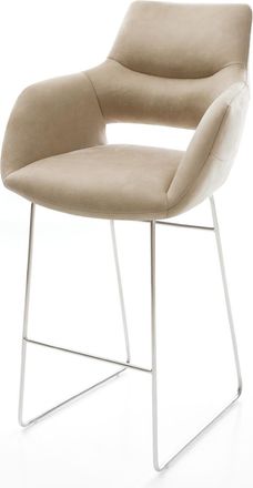DELIFE Barstuhl Yago-Flex Mikrofaser Beige Vintage Kufengestell Edelstahl Silberfarben Taschenfederkern, Barst&uuml;hle