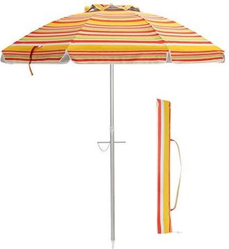 Giantex Parasol de Plage 198 cm avec Ancrage - Protection UV50+ Inclinable pour Jardin et Marché - Rond avec Sac de Transport