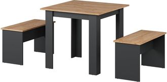 Vicco Esstisch Set Sentio, Anthrazit/Goldkraft Eiche, 80 x 80 cm mit 2 B&auml;nken