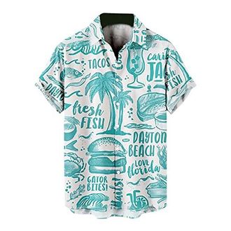 Generic Chemise hawa&iuml;enne &agrave; manches courtes pour homme - Tendance - Motif palmier hawa&iuml;en tropical - Chemise amusante boutonn&eacute;e - D&eacute;contract&eacute;e - F&ecirc;te des Cara