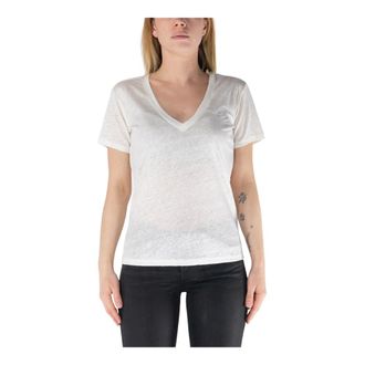 MC2 Saint Barth Femme, Tops, Blanc, Taille: 40 FR T-shirt en lin à col en V Eloise