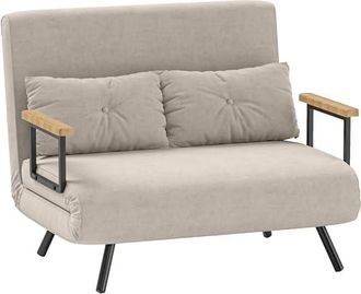 HOMCOM Canap&eacute;-lit 2 Places avec Dossier r&eacute;glable sur 5 Niveaux, canap&eacute;-lit Double Pliant avec 2 Coussins pour Le Salon, en Tissu rembourr&eacute;, Acier et Bois, 10