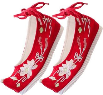 BESPORTBLE Chaussures Ethniques en Tissu Brod&eacute; Rouges Talon Compens&eacute; Int&eacute;rieur 4 CM Pointure 37 Style Hanfu Vintage pour Cosplay et C&eacute;r&eacute;monie Traditionnelle