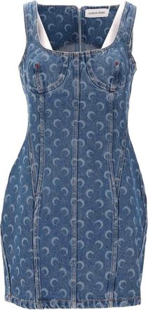 Marine Serre Knielanges Kleid - Hellblau