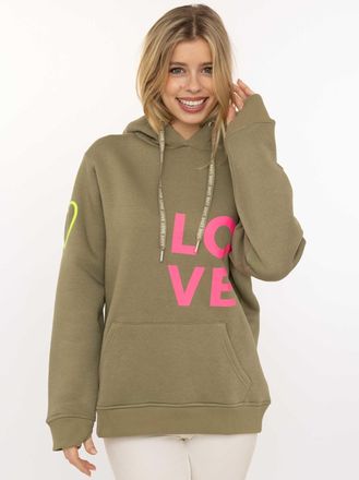 Zwillingsherz Kapuzensweatshirt ZWILLINGSHERZ, Damen, Gr. L/XL, gr&uuml;n (khaki), Sweatware, Obermaterial: 50% Baumwolle, 50% Polyester, unifarben, normal h&uuml;ftlang, V-A