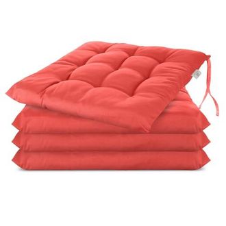 Brandsseller Lot de 4 Coussin de Chaise 40x40 cm Coussin dassise Rembourrage de Chaise avec Fixations Décoration pour lintérieur et lextérieur piqué - Rouge