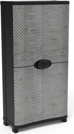 PEGANE Armoire meuble de rangement 4 &eacute;tag&egrave;res int&eacute;rieur/ext&eacute;rieur coloris Noir/M&eacute;tal - Longueur 90 x Profondeur 45 x Hauteur 184 cm
