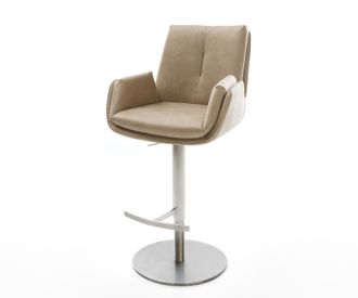 DELIFE Barstuhl Clea-Flex Mikrofaser Beige Vintage Drehfu&szlig; h&ouml;henverstellbar Edelstahl Silberfarben, Barst&uuml;hle