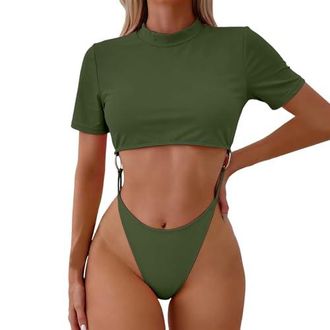 Generic Zanisouta Ensemble bikini pour femme - Maillot de bain sportif sexy - Pantalon string - Col une pi&egrave;ce - Avec jambes hautes - Dos nu - Tenue rave - Pou