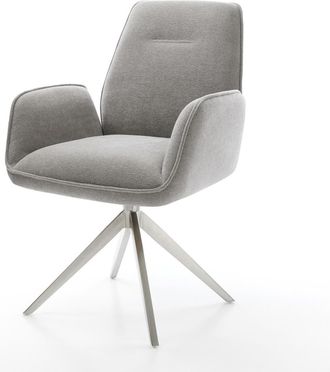 DELIFE Drehstuhl Zoa-Flex Strukturstoff Soft Grau Kreuzgestell breit Edelstahl 360&deg; drehbar Wippfunktion Taschenfederkern, Esszimmerst&uuml;hle