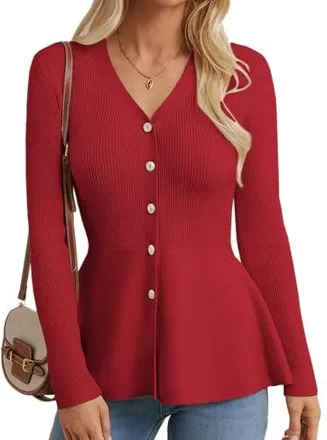 Grace Karin Cardigan pour femme - Ligne A - Manches longues - Cardigan - Automne - Loisirs - Bol&eacute;ro - Veste &eacute;l&eacute;gante, rouge, L