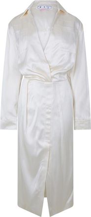 Off-white Off White - Chine Wickelkleid f&uuml;r Damen, V-Ausschnitt, Satin (Wei&szlig;)