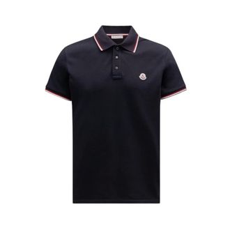 Moncler Homme, Tops, Bleu, Taille: S Polo en Piqu&eacute; de Coton avec Bordure Tricolore