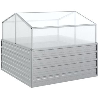 vidaXL Vidaxl - Lit sur&eacute;lev&eacute; de jardin avec serre 100x100x85 cm Argent&eacute;