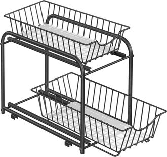 Songmics Küchen-Organizer, Küchenregal, Ordnungssystem, 2 Ebenen, stapelbar, erweiterbar, mit Metallkörben, für Küche, Badezimmer, tintenschwarz KCS017B01V1