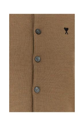 Ami Short-Sleeve Merino Wool Cardigan - Camel