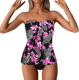 Generic Montre darbitre bikini sans bretelles pour femme avec encolure fendue qui couvre le ventre et rend la mode et mince Minuterie num&eacute;rique, Rose, XL