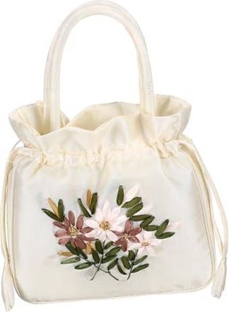 Garneck Sac à Main Femme à Cordon De Serrage Léger Avec Poignée Pochette Élégante Pour Soirée Sac De Cérémonie Blanc Soie Pour Fêtes Et Événements Spéciaux