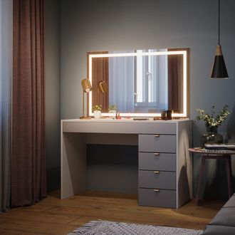 Vicco Schminktisch Weiß/Grau/Grau Elise 115x76x55 cm - Frisiertisch, Schubladensystem für Ordnung im Alltag