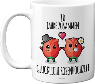 Stuff4 10. Hochzeitstag Jahrestag Jubiläumsgeschenke - 10 Jahre Zusammen Rosen Hochzeit - Hochzeitstag Tasse für Männer Frauen, 325 ml Premium-Keramiktasse, 