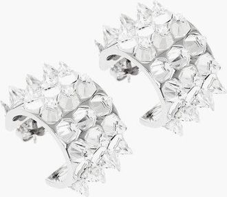 Amina Muaddi Rhinestoned Studs KARMA Hoop Earrings size Unica