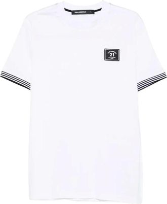 Karl Lagerfeld Homme, Tops, Blanc, Taille: 2XL T-Shirt en coton &agrave; imprim&eacute; graphique