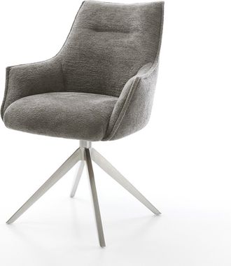 DELIFE Drehstuhl Alja-Flex mit Armlehnen Boucl&eacute; Soft Schlamm Kreuzgestell breit Edelstahl 360&deg; drehbar Wippfunktion Taschenfederkern, Esszimmerst&uuml;hle