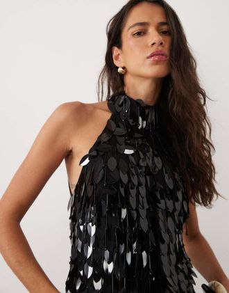 Asos top dos nu orn&eacute; de feuilles noir