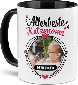 Tassendruck Katzen-Tasse mit Foto Allerbeste Katzenoma - Persönliches Geschenk für Katzenliebhaber zum Geburtstag | Personalisiertes Geschenk, 300 ml, Innen & Hen