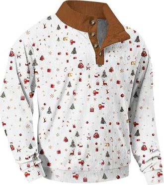 Generic Pull à col rond pour homme - Pull de Noël amusant à imprimé graphique de Noël - Sweat-shirt à manches longues et fermeture éclair quart de temps - Déc