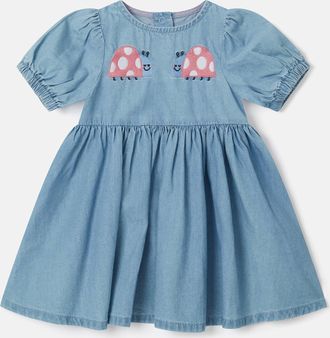 Stella McCartney Ladybird-Embroidered Denim Dress, Woman, Light blue, Size: 24m