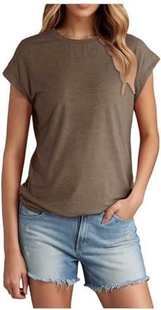 Generic T-shirt basique d&eacute;t&eacute; d&eacute;contract&eacute; pour femme 2025, couleur unie, pour la course &agrave; pied, les sorties, coupe ample, T-shirts daffaires mignons, T-shirts 