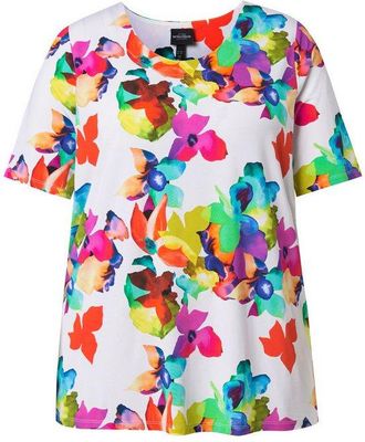 Ulla Popken T-Shirt Slinky-Shirt Bl&uuml;ten A-Linie Rundhals Halbarm