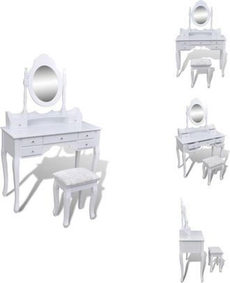 vidaXL Schminktisch mit Spiegel und Hocker 7 Schubladen Wei&szlig; - Schminktisch - Frisiertisch - Make Up Tisch - Vanity Table - Spiegelschrank