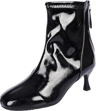 Generic Bottines &eacute;l&eacute;gantes en cuir verni pour femme - Couleur unie - Fermeture &eacute;clair dans le dos - Confortables - Talon chaton - Pour le travail et le bureau