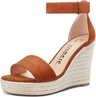 Castamere Femmes Haut High Talon Heel Compensé Plate-forme Ouvert Bout Lanières Cheville Sandales Mariage Party Dress 10 CM Heels Marron Suède 39 EU