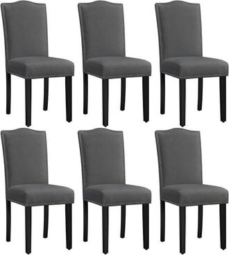 Yaheetech Lot de 6 Chaises de Salle à Manger avec Haut Dossier Design Boutons Bronzés Chaises de Cuisine en Tissu pour Table à Manger, Fauteuil de Salon Pieds e
